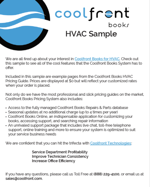 Coolfront Flat Rate HVAC Book Sample - FieldEdge